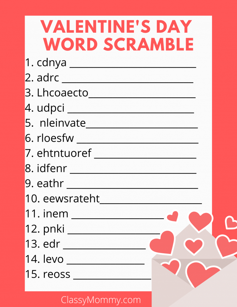Free Printable Valentine's Day Word Scramble - Classy Mommy
