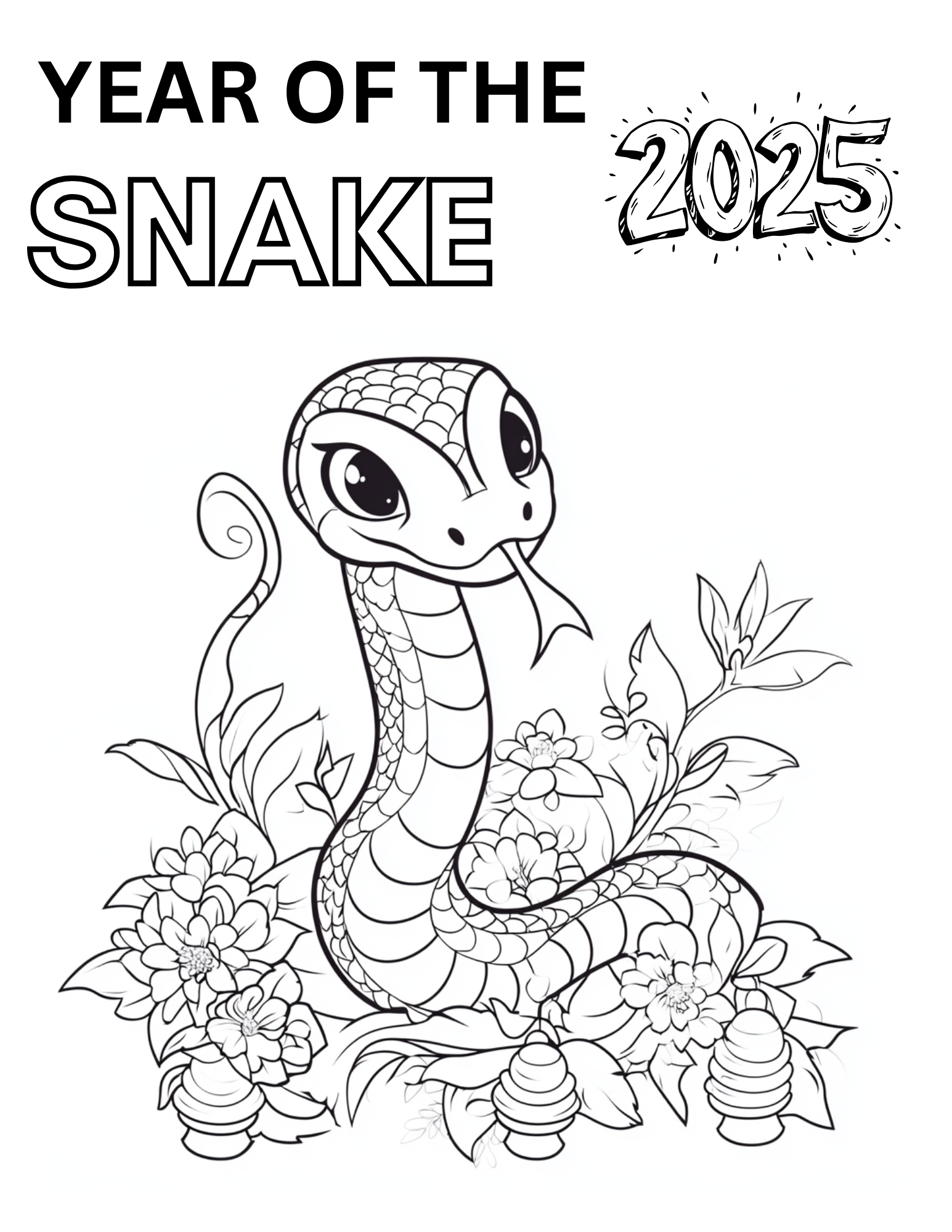 Free Printable 2025 Chinese New Year of the Snake Coloring Pages ...