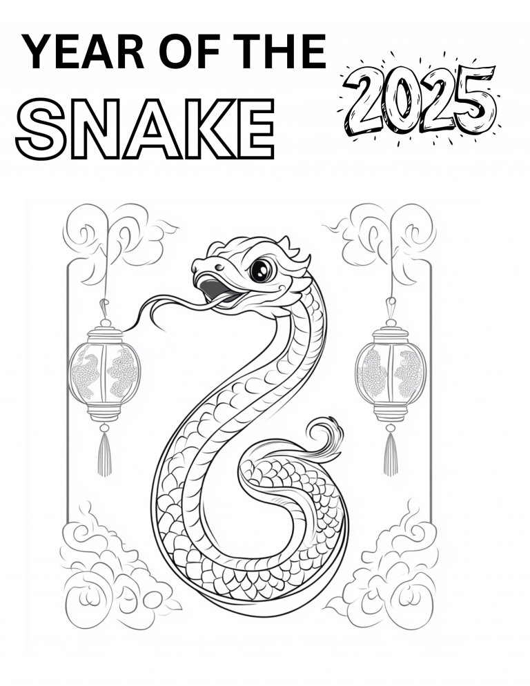 Free Printable 2025 Chinese New Year of the Snake Coloring Pages ...