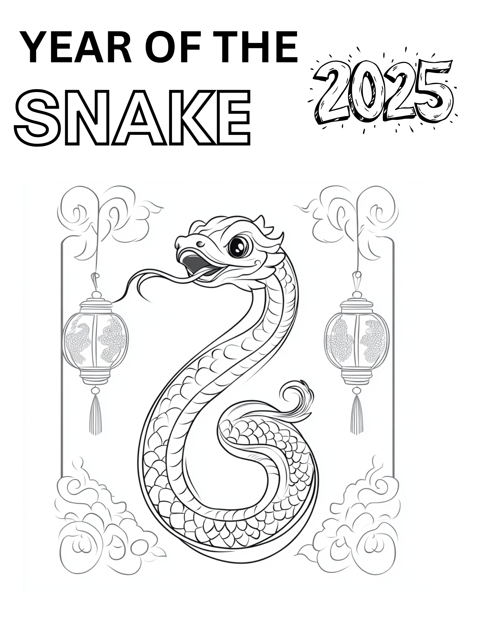 Free Printable 2025 Chinese New Year of the Snake Coloring Pages ...