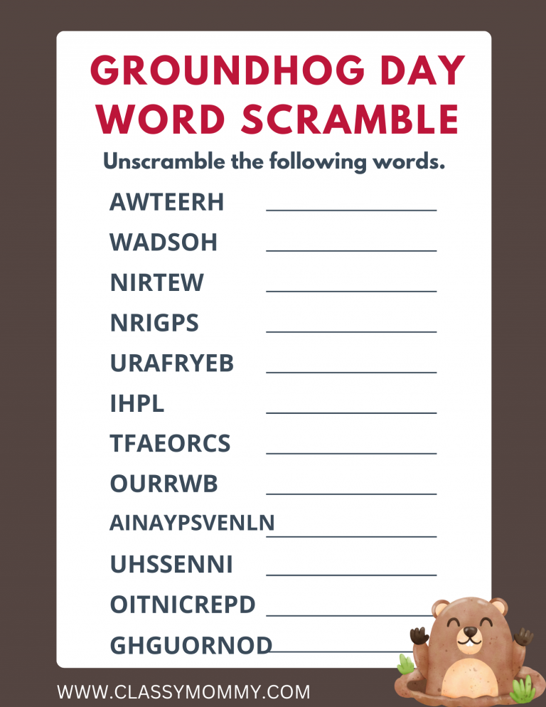 Free Printable Groundhog Day Word Scramble - Classy Mommy
